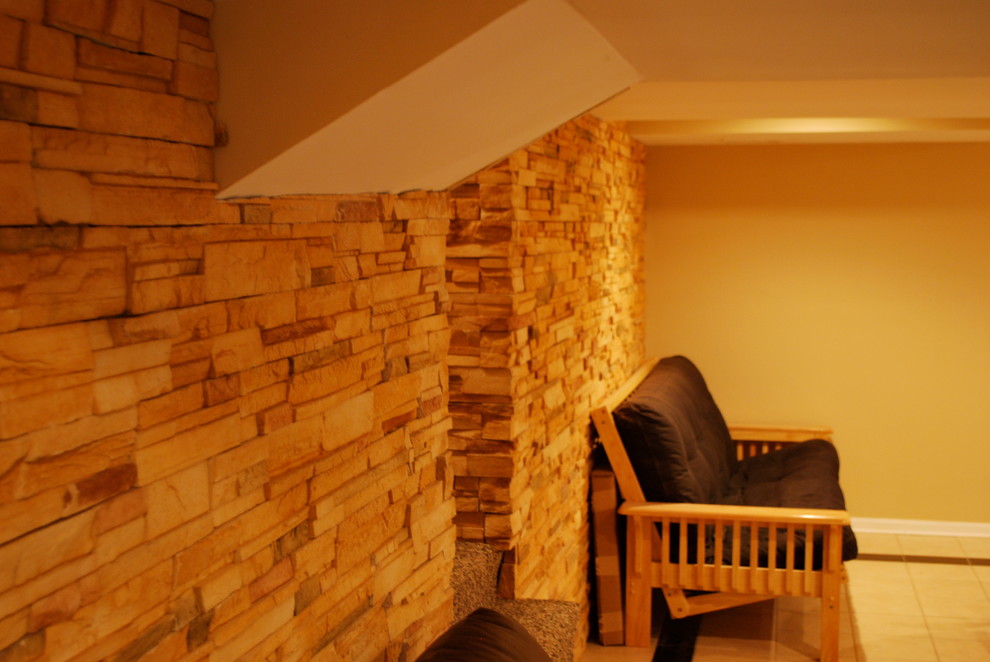 Stone Veneer Wall in Silver Spring MD, Basement Accent Wall and Bar ...