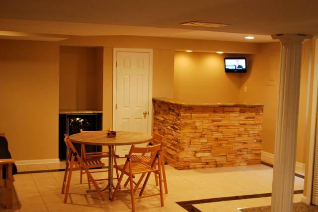 Stone Veneer Wall in Silver Spring MD, Basement Accent Wall and Bar ...