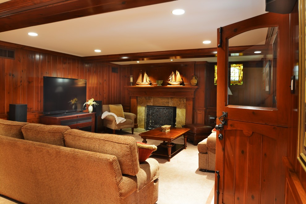 Traditional Paneled Basement Living - Traditional - Basement ...