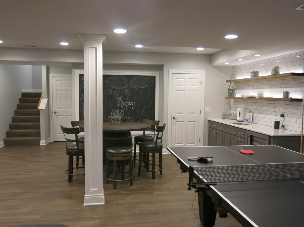 Wheaton Basement with Reading Nook and Wet Bar - Farmhouse - Basement ...