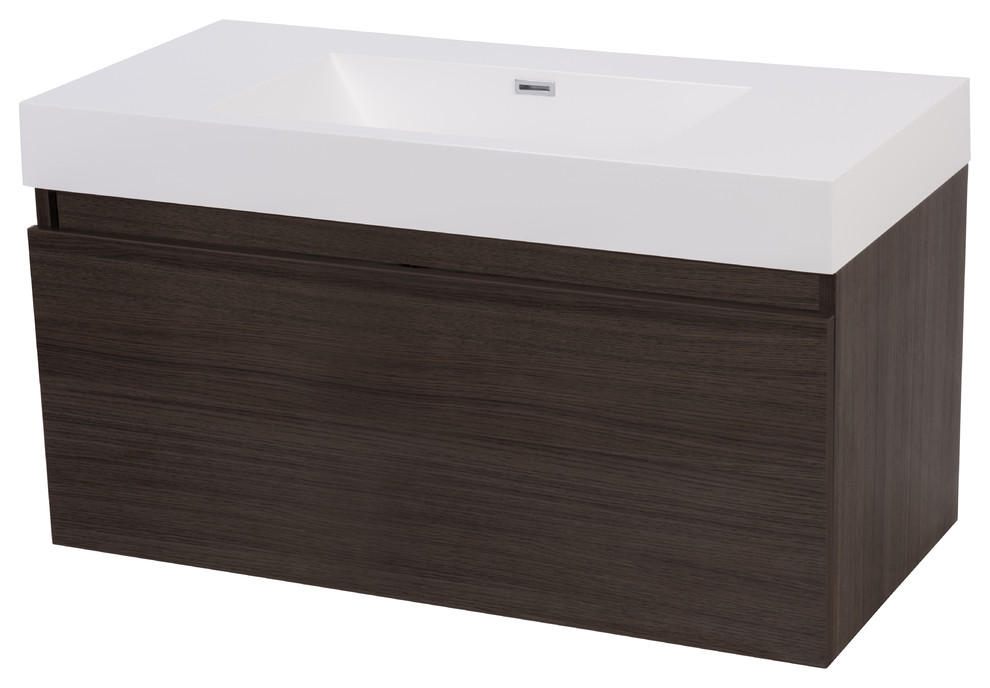 39" Andesite Modern Wall Mouted Vanity in Grey Oak - Modern - Bathroom ...
