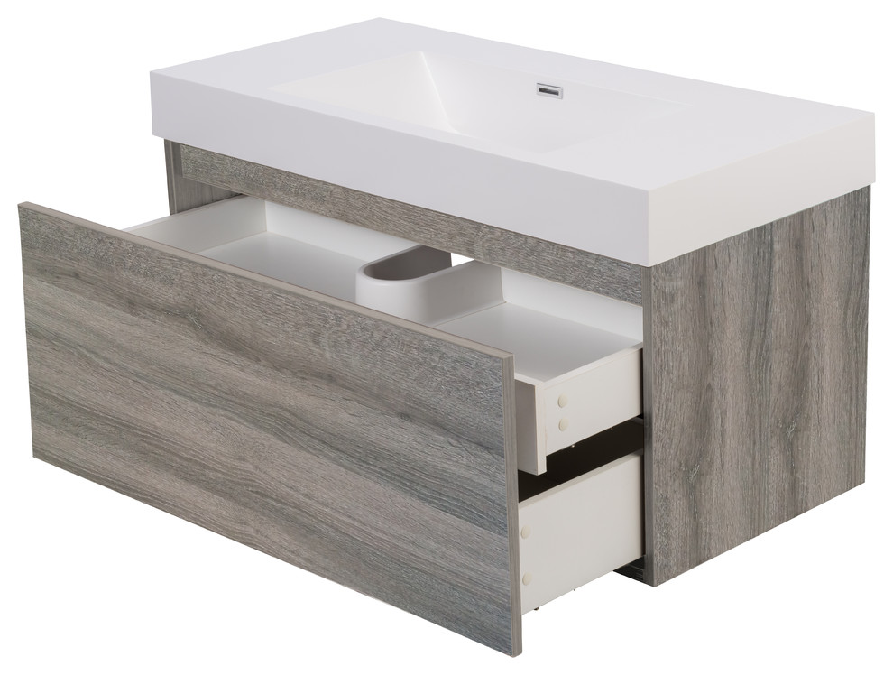 39" Andesite Wall Mounted Modern Bathroom Vanity in Limed Oak - Moderne ...