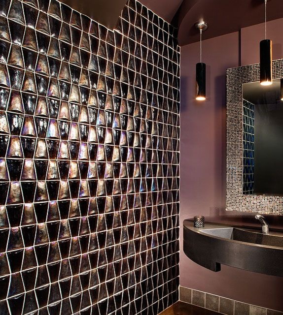 3D "Elevations" Raised Iridescent Glass Mosaic - Moderne - Salle de ...