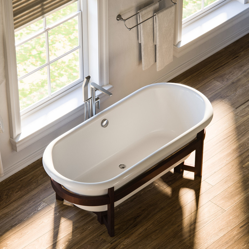 66" Halden Cast Iron Bathtub with Wooden Feet Frame, White - Salle de ...