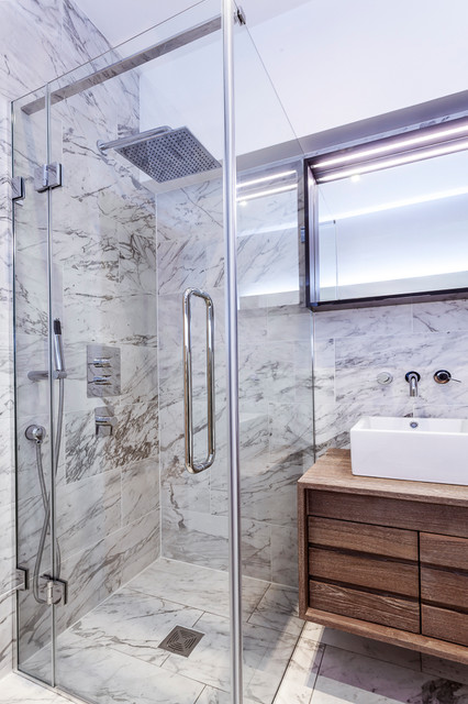 A Modern Marble Showroom with a Luxury Feel - Contemporary - Bathroom ...
