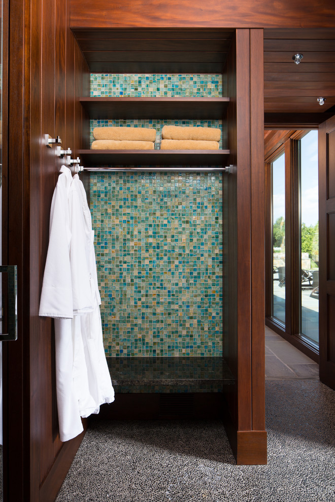 Aqua blue tile inside a modern pool house - Bathroom - Baltimore - by ...