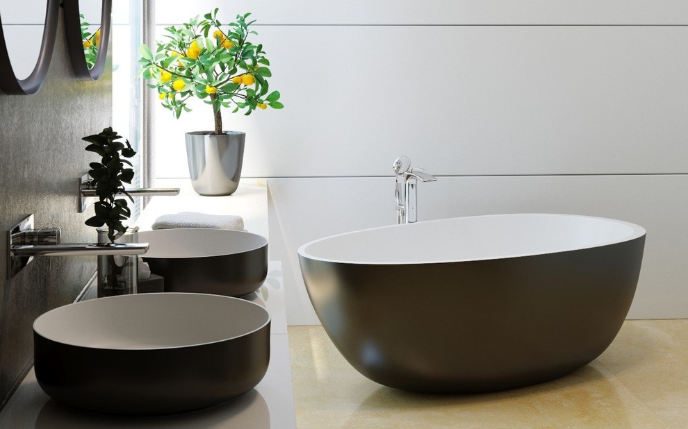 Aquatica Spoon 2 Egg Shaped Black-Wht Solid Surface Bathtub - Modern ...