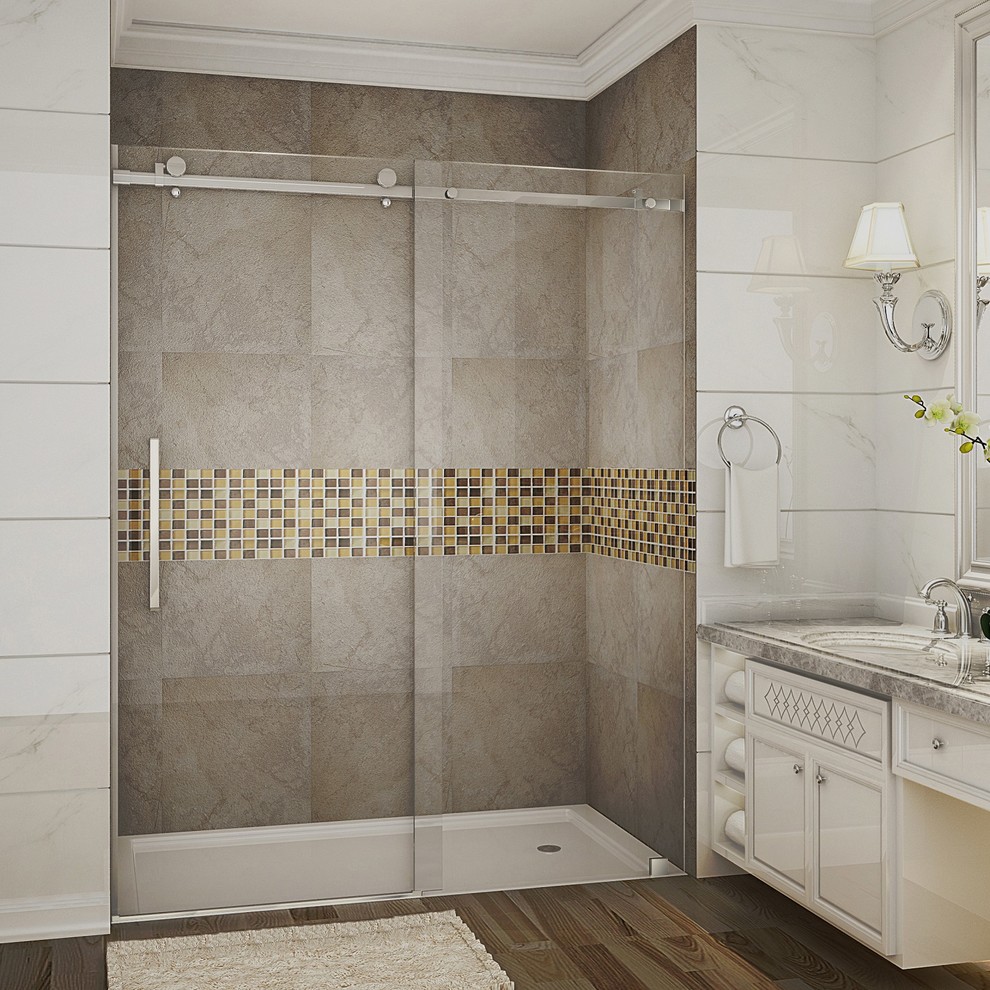 Aston Moselle Completely Frameless Sliding Alcove Shower Door - Modern - Bathroom - by Aston | Houzz