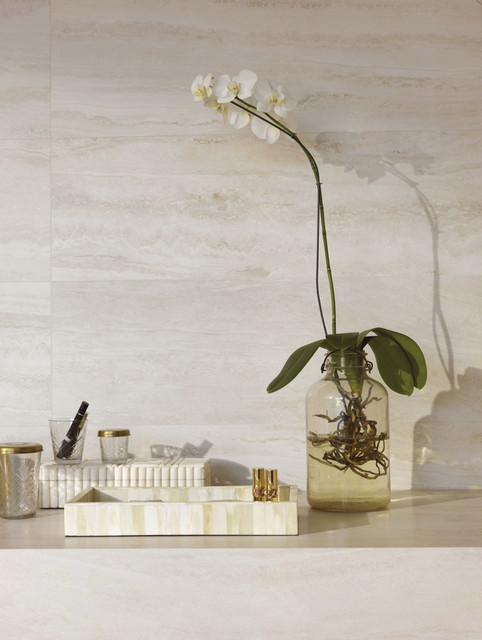 Bello Travertino Navona Bianco Porcelain Tile - Contemporary - Bathroom ...