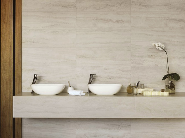 Bello Travertino Navona Bianco Porcelain Tilee - Contemporary ...