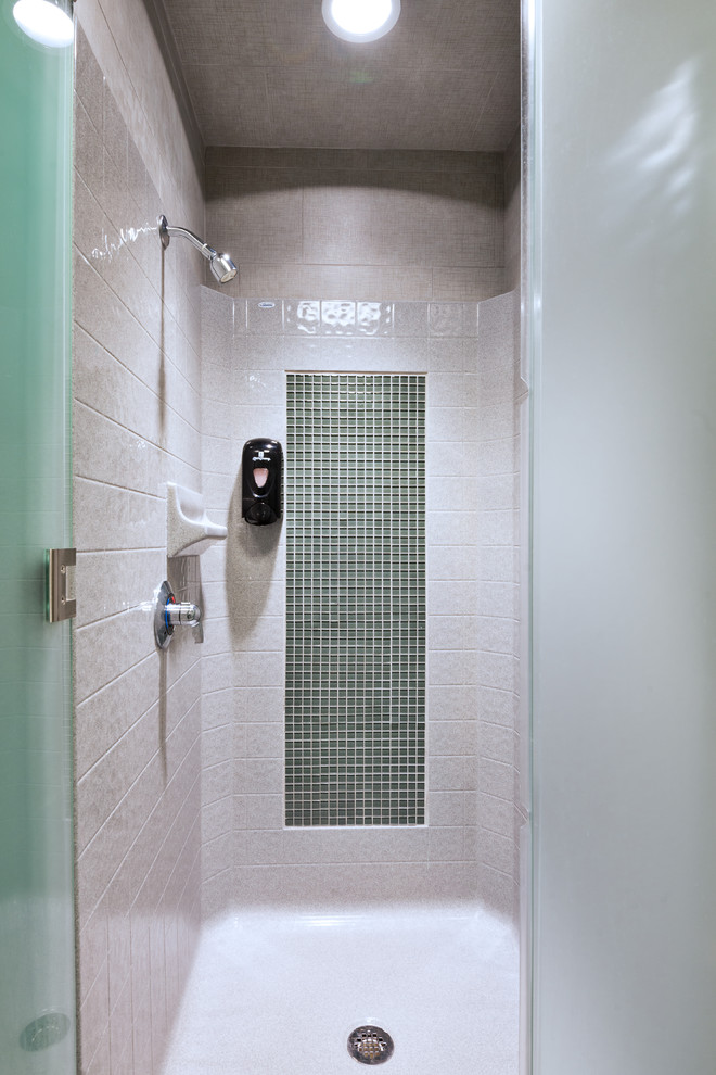 Bestbath walk in shower alcove shower faux tile shower center drain ...