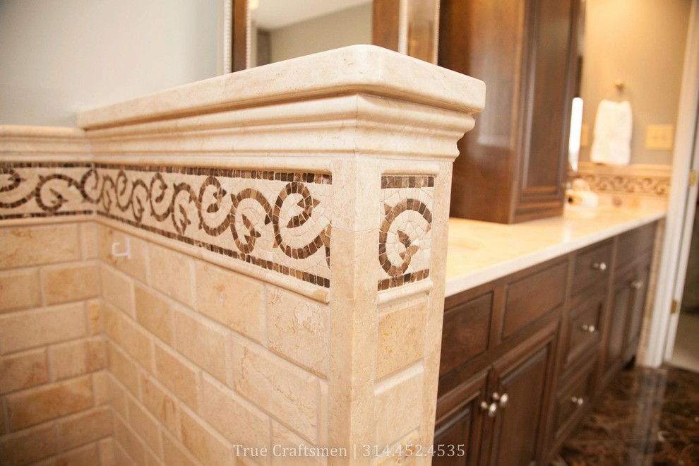 Beveled Durango Travertine with Emperador Dark Marble - Traditional ...