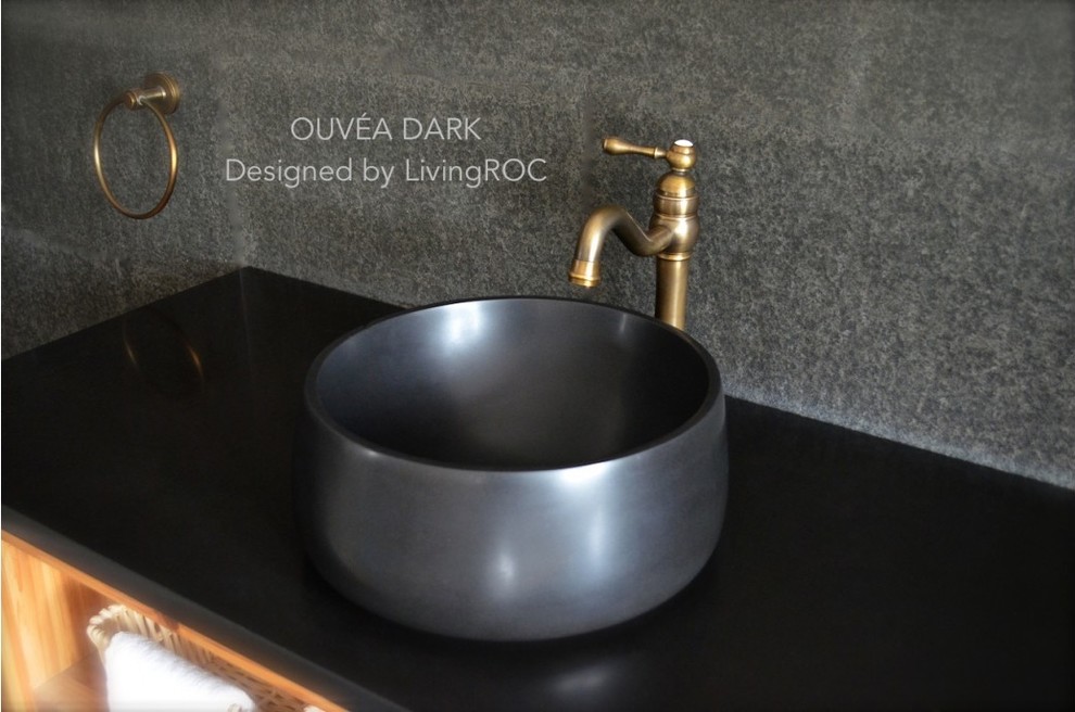 BLACK BASALT ROUND BATHROOM VESSEL SINK-OUVEA SHADOW - Craftsman ...