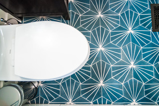 blue dandelion cement tile pattern in bathroom floor and wall - Modern ...