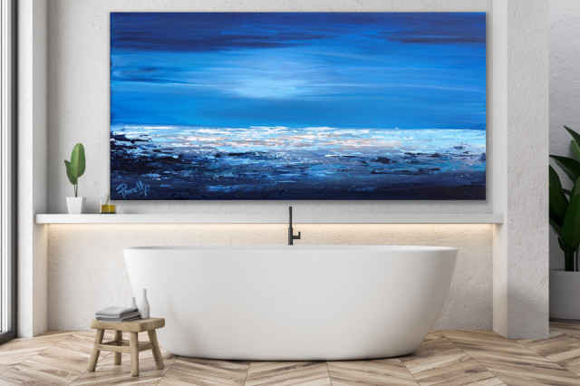Blue shore 72x36 inches Large Modern Contemporary Coastal Painting ...