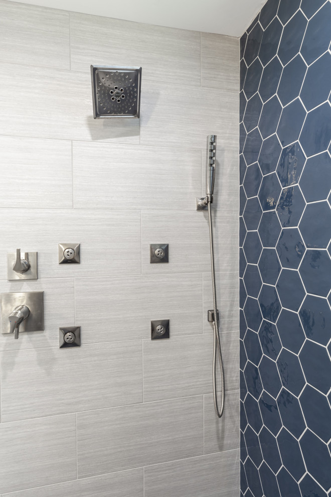 Blue-tiled Master Bathroom - Transitional - Bathroom - Philadelphia ...