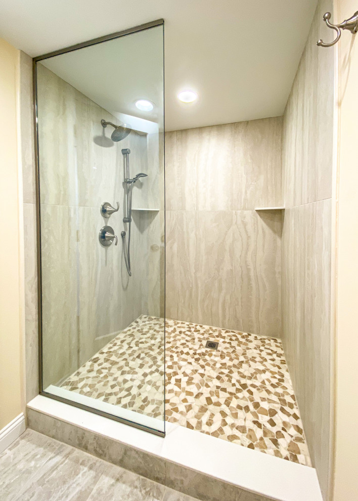 Coastal Condo master bathroom shower - Beach Style - Bathroom ...
