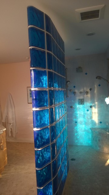 Colored Glass Block Shower Designs