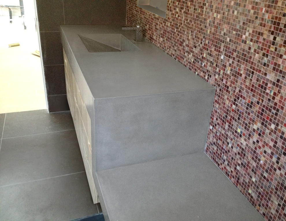 Concrete Vanity Bathroom Sink and Floating Shower Bench - Modern ...