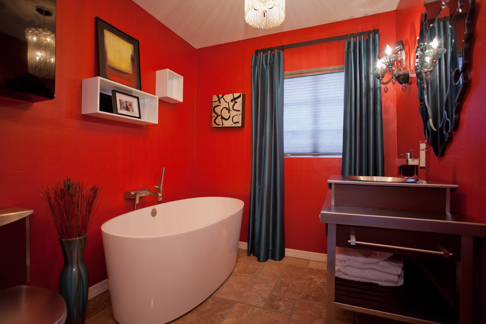 Contemporary Eclectic Crimson Peacock Blue Bathroom - Contemporary ...