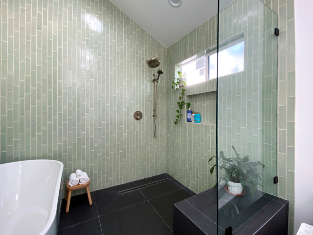 Cool Green Bathroom Tiles in Vertical Offset - Modern - Bathroom - Los ...