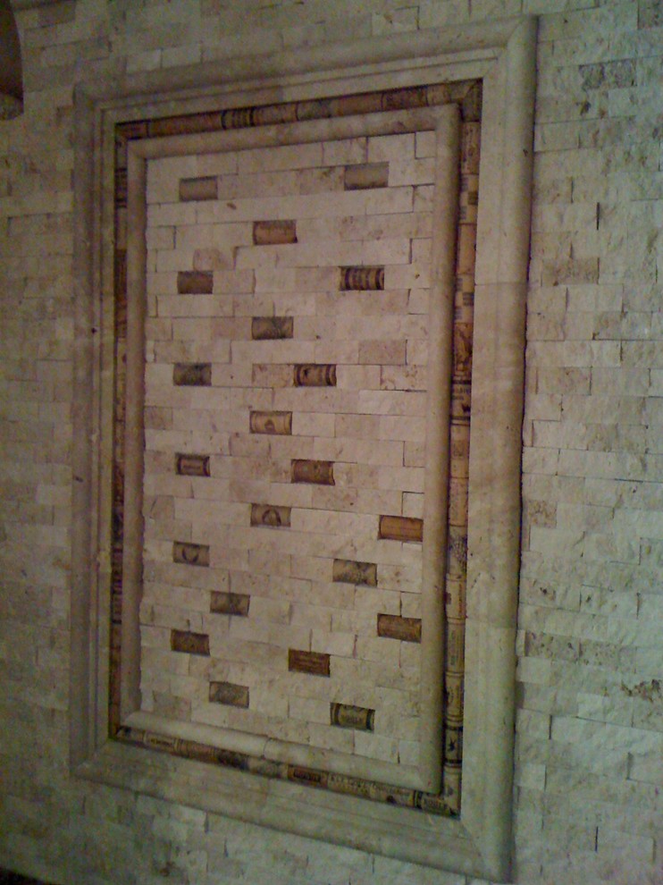 Cork and Split Face Travertine Backsplash - Traditional - Bathroom ...
