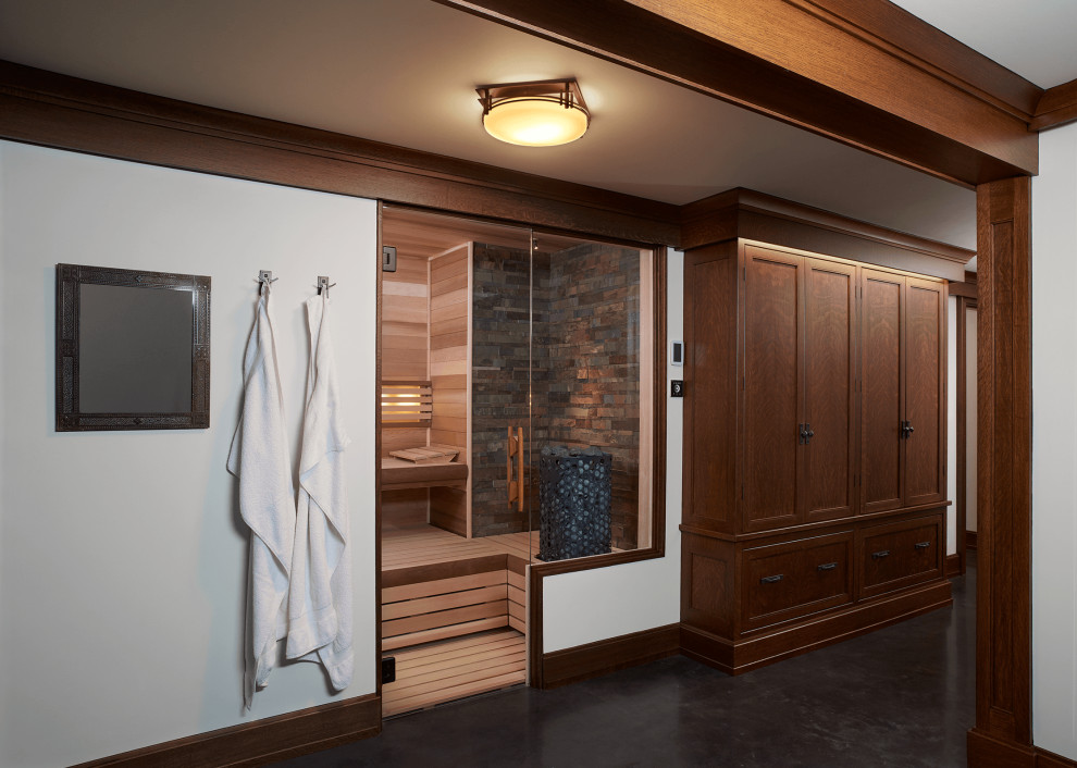 Custom Finnleo Sauna with Himalaya Heater and Stone Wall - Modern - Bathroom - Detroit - by ...