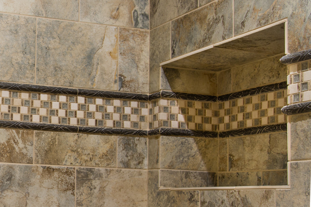 Custom Inlay Glass Mosiac with Travertine Pencils - Traditional ...