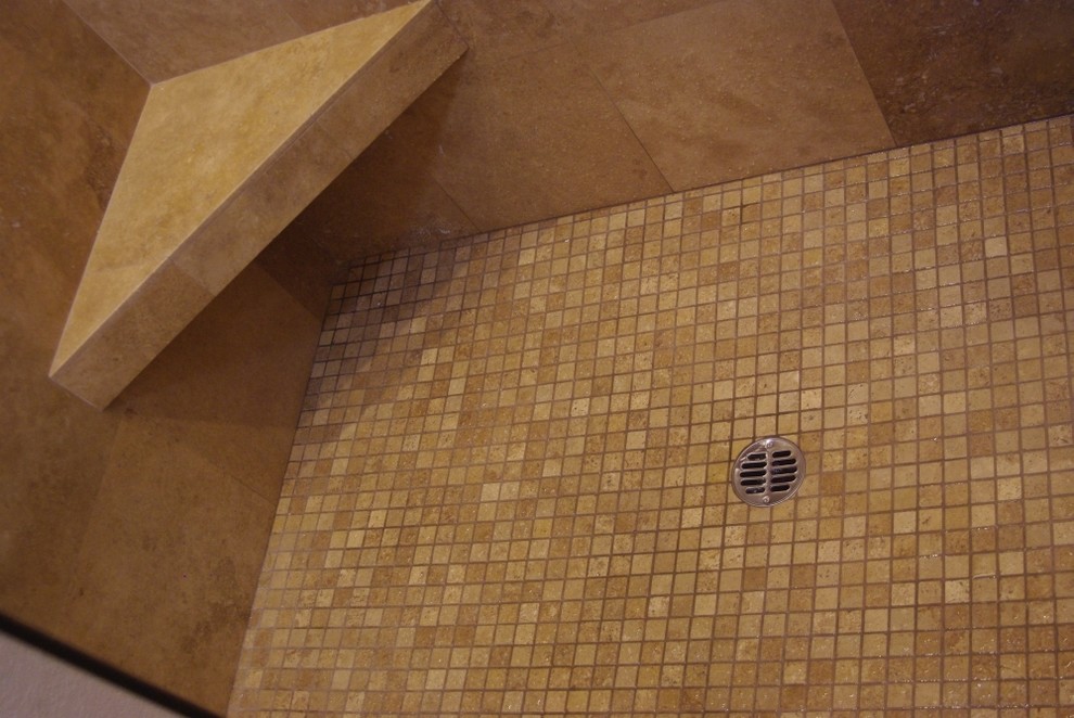 Custom Travertine Tile Shower Floor - Traditional - Bathroom - San ...