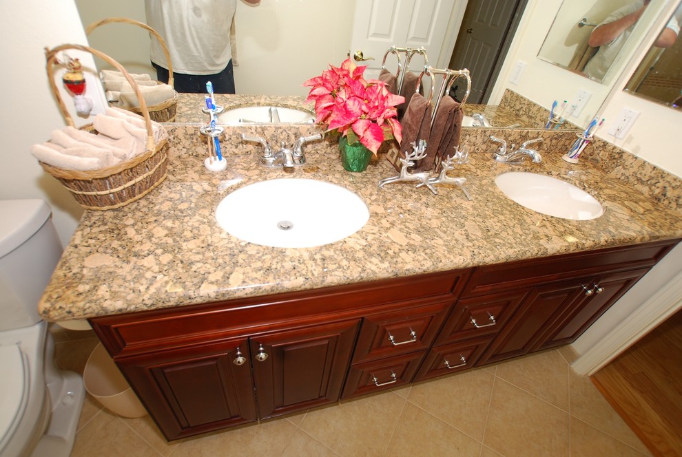 Double Sink Vanity With Porcelain Tile Shower/ Recessed Shampoo Shelf ...