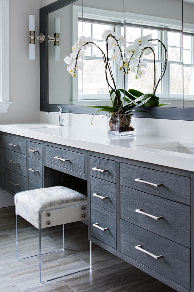 Driftwood Grey Cerused Floating Master Vanity - Transitional - Bathroom ...