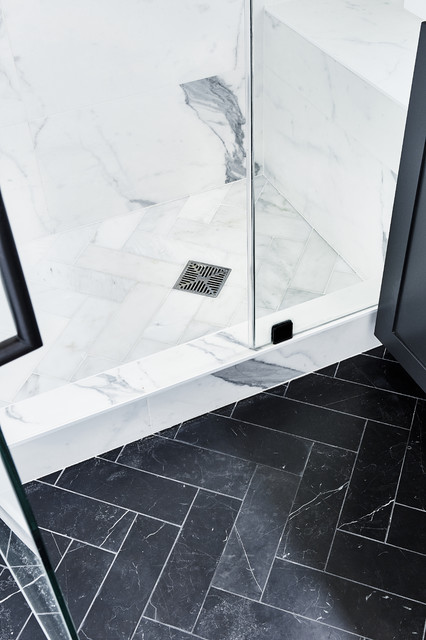 Duboce Triangle Flat - Master Bathroom detail of 2-tone herringbone ...