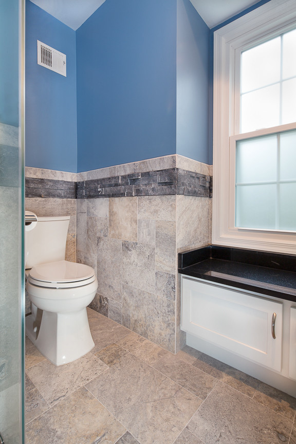 Enclosed Toilet with Frosted Glass Windows and Window Seat ...