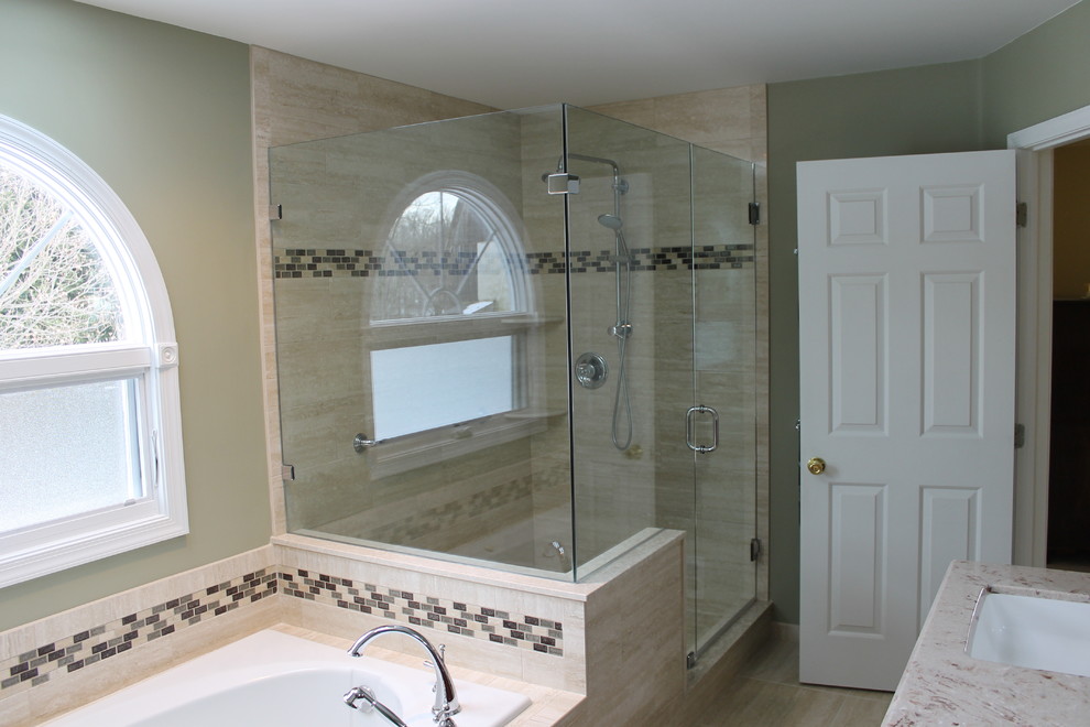 Enlarged custom shower area provides room and spa-like luxury ...