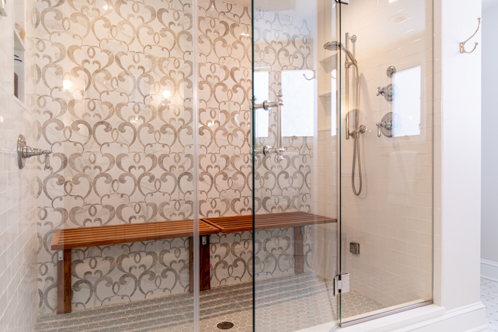 Eton Master Bath Remodel with Built-In Washer Dryer Custom Cabinet in Towson - Classique Chic ...