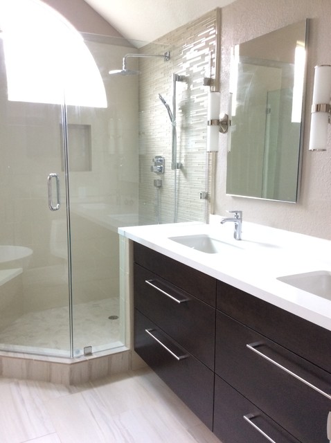 Floating Vanity with Wrapped Solid surface Countertop - Transitional ...