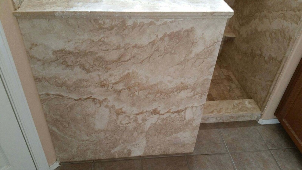 ForzaStone Walnut Cross Cut Travertine Walk In Shower - Bathroom ...