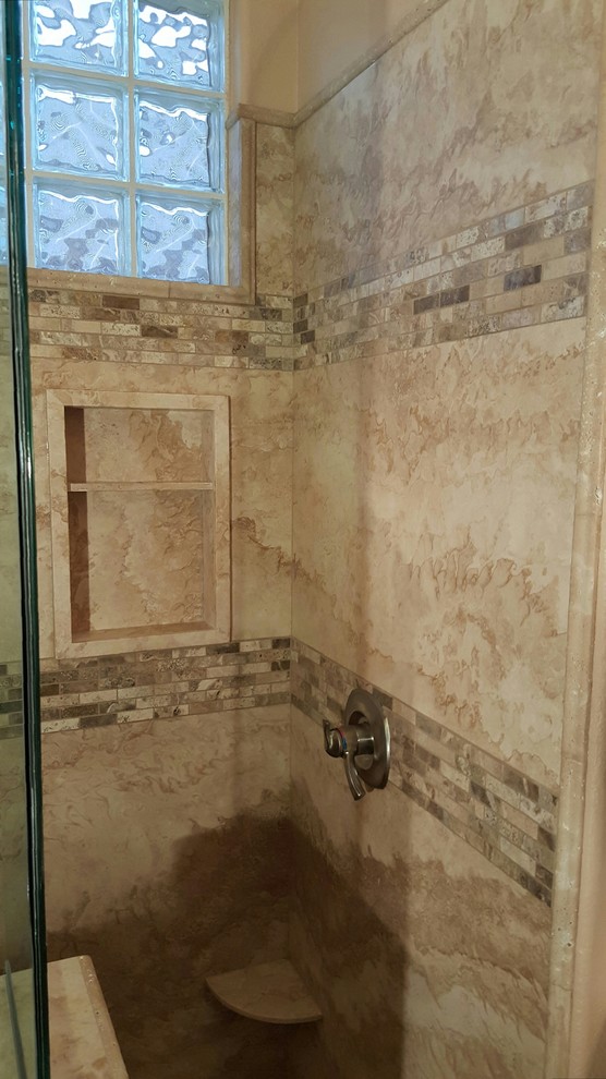 ForzaStone Walnut Cross Cut Travertine Walk In Shower - Bathroom ...