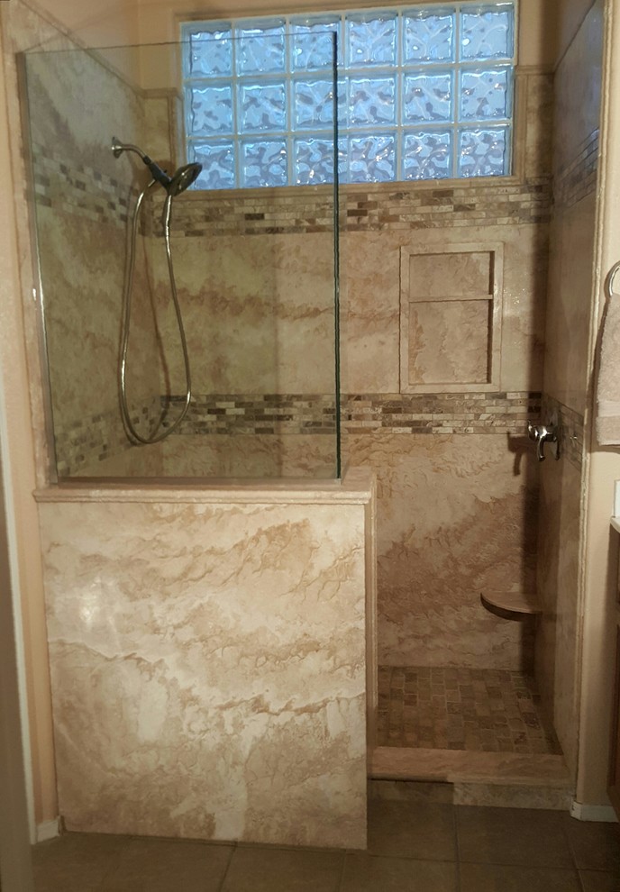 ForzaStone Walnut Cross Cut Travertine Walk In Shower - Bathroom ...