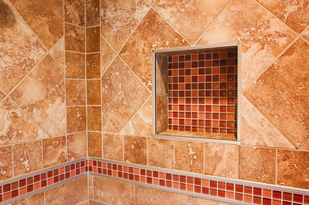 Framed shower niche with mosaic tiles - Southwestern - Bathroom - Other ...