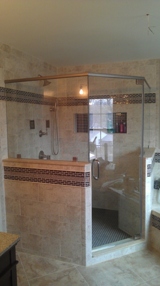 Frameless Corner Shower Door With Knee Wall Traditional Bathroom Dc Metro By Abc Glass