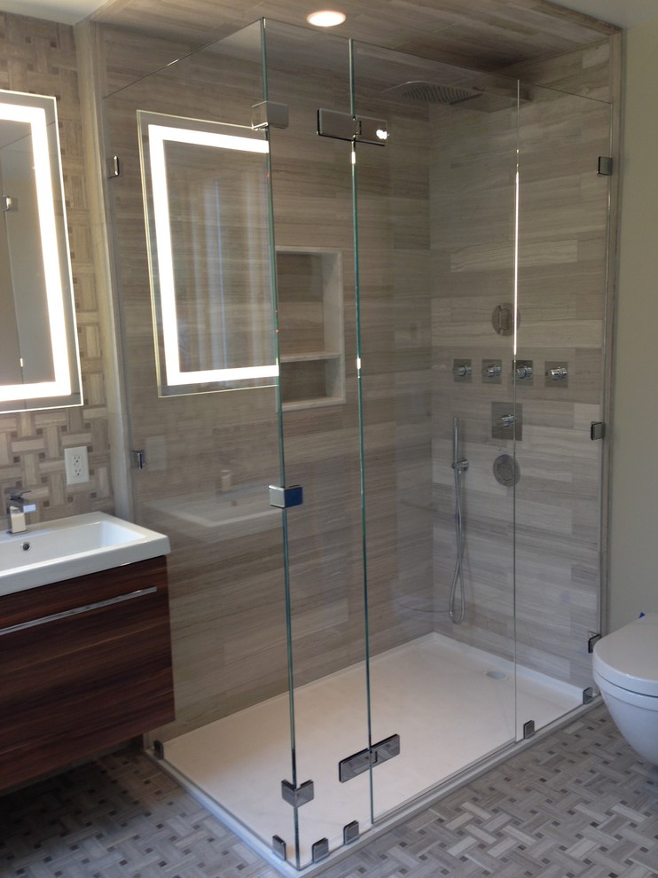 Frameless Glass Shower Enclosure with 2 Panels and Large Hinges ...