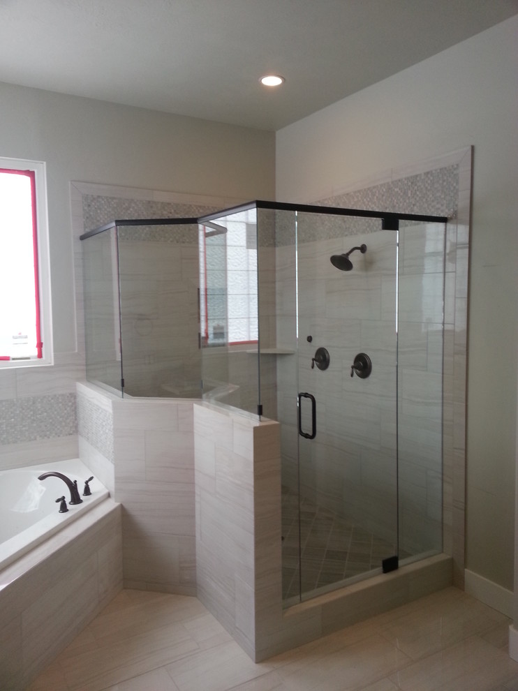 Frameless Shower Enclosures With Header Transitional Bathroom
