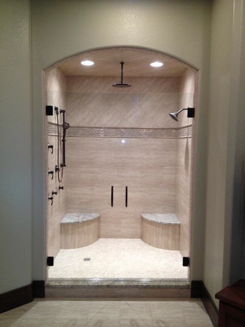 Frameless Shower Glass French Doors Transitional Bathroom Other