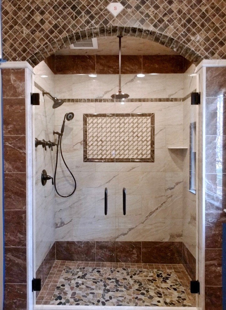 Frameless Shower Glass French Doors Mediterranean Bathroom