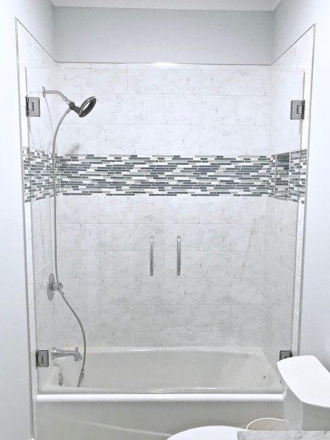 Frameless Shower Glass French Doors Transitional Bathroom Other