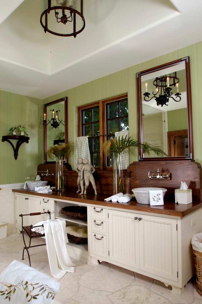 Furniture Style Recessed Panel Powder Room Vanity with Slate Countertop ...