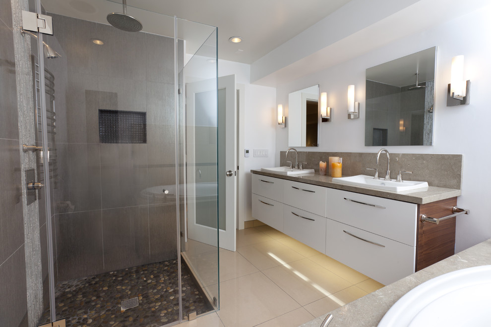 garage build out, master bath with waterfall style recessed shower ...