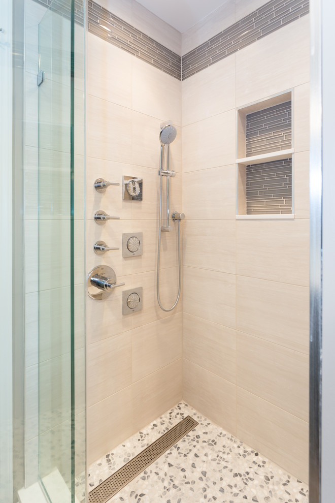 Glass Enclosure Shower with Pebble Tile - Contemporary - Bathroom - New ...