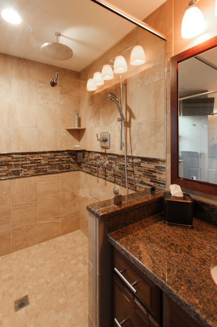 Granite Countertops with Integrated Shower Partition - Transitional ...